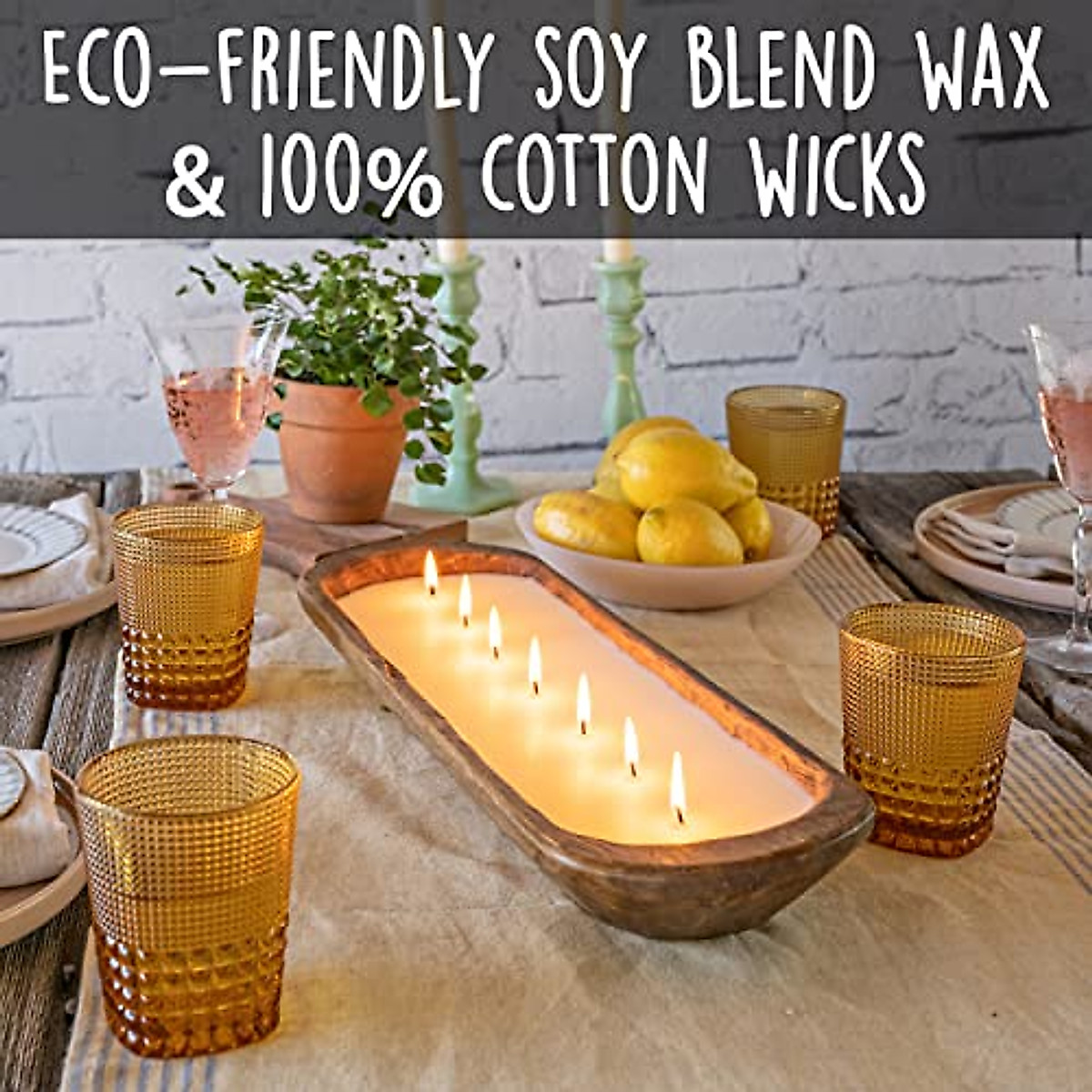 MAINEVENT Wooden Dough Bowl Candles 20 Inch, Farmhouse Dough Bowl Candles, Table Centerpiece Wooden Dough Bowl Soy Candle Wooden Bowl Candle Boat Wooden Candle Bowl Bread Bowl Candle Wood Dough