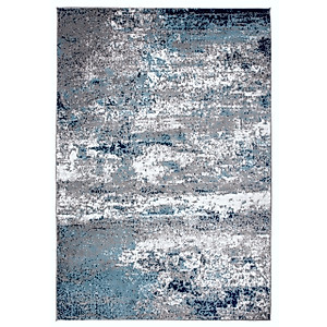 Rugshop Distressed Abstract Watercolor Area Rug 6'6" x 9' Blue