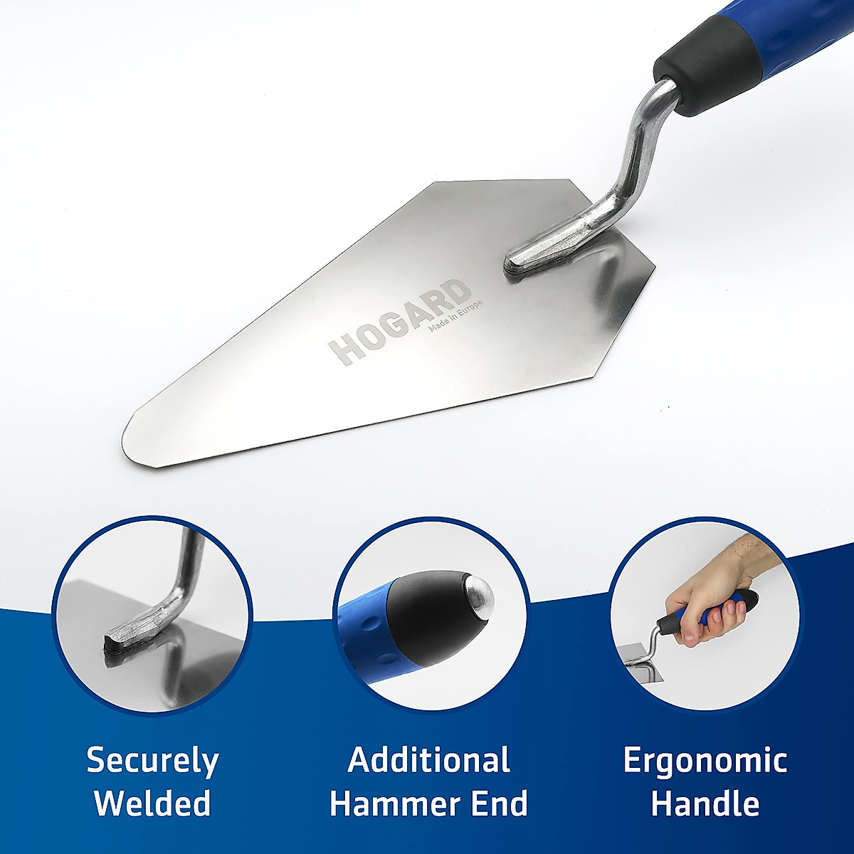 HOGARD 5" Pointing Bricklayer Trowel Premium | Stainless Steel, with Soft Grip Handle | Best Marshalltown Trowel for Your Bricklaying Tools.