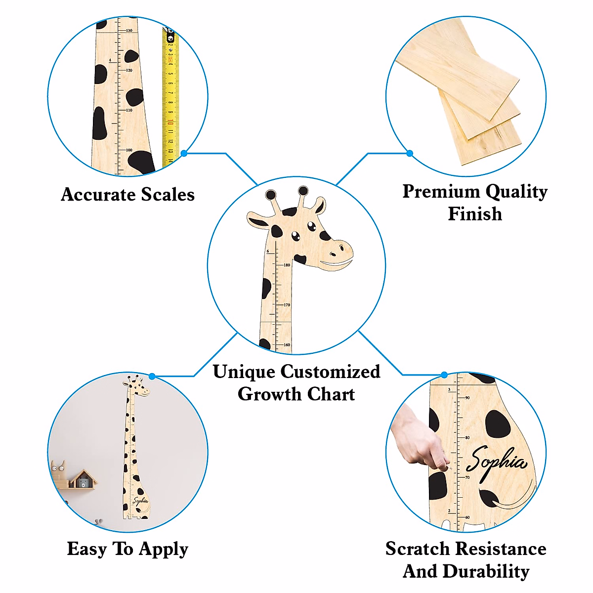 Personalized Wooden Growth Chart for Kids, Boys & Girls | Custom Height Measurement Wall Chart Ruler | Kids Bedroom, Playroom, Room Decor, Child's Room Decoration (Farm Friends)