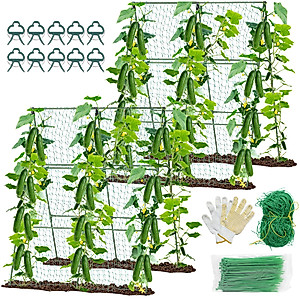 2 PCS Cucumber Trellis for Climbing Plants Outdoor, Garden Trellis for Raised Bed Garden,Vegetable Grow Supports with Climbing Net for Tomato Bean Squash, Grape Zucchini (2PCS)