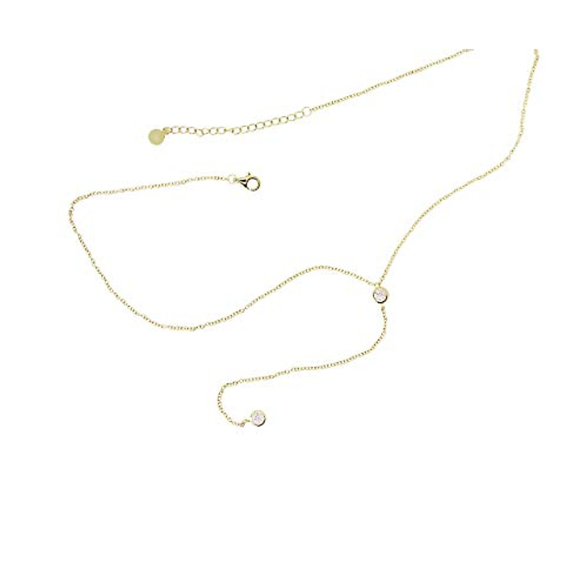Dainty Drop Gold and Sterling Silver Adjustable Lariat Necklace for Women with Diamond, Simple Y Necklace Choker (Gold, Double CZ Lariat)