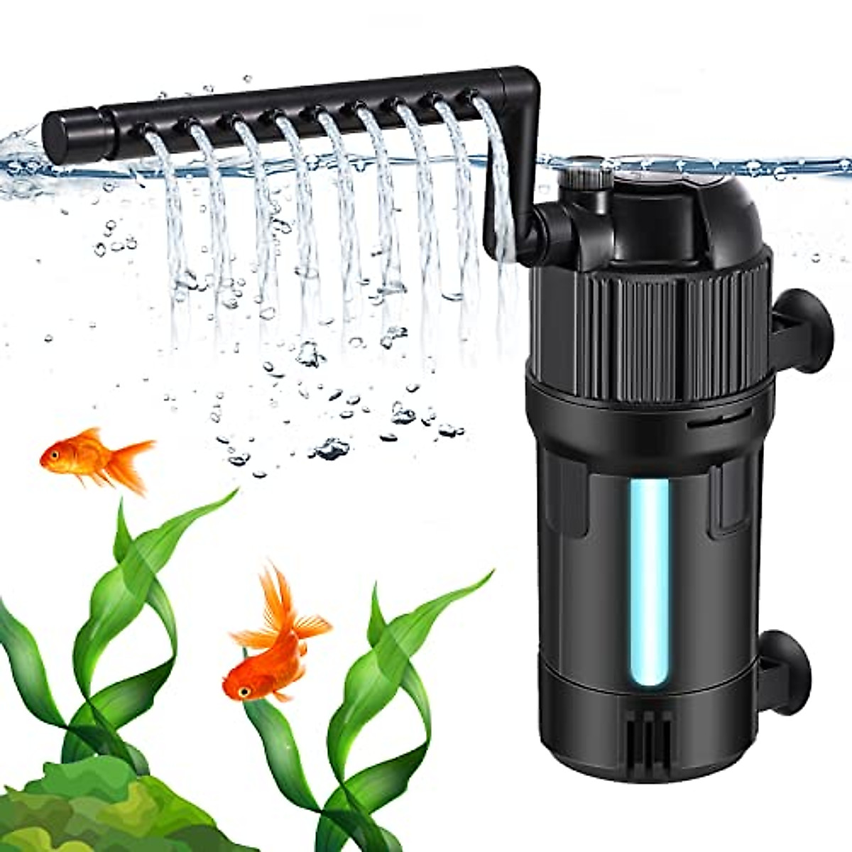 UV Filter for Aquarium, 3W Mini Internal UV with Power Head, 105 GPH 5 in 1 Fish Tank Aqua Filter, Green Water Killer Filter, Submersible Aqua Pump