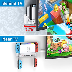 SOKUSIN Wall Mount for Nintendo Switch/OLED - Wall Mount Kit Shelf Stand for Safely Store Your Console, Dock, Games, Controller Near/Behind TV (White)