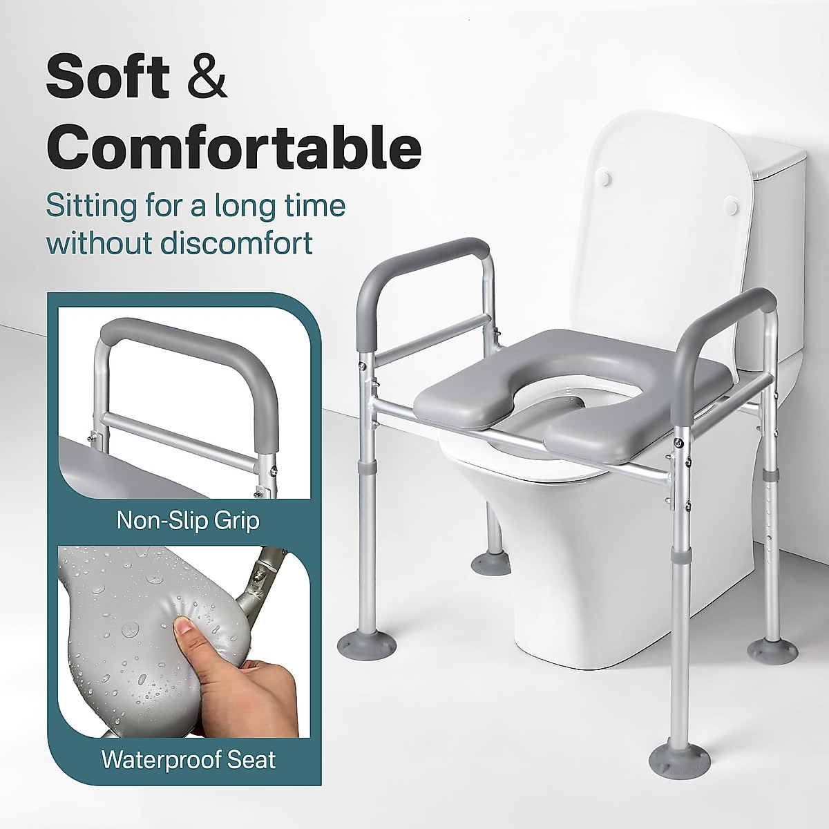 Eosprim Toilet Seat Risers for Seniors Elongated, Raised Toilet Seat with Handles, Toilet Safety Frames & Rails for Elderly and Handicap, Elevated Shower Commode Chair with Arms, Toilet Lift Grab Bar