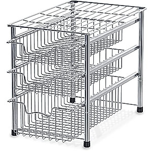 Simple Houseware Stackable 3 Tier Sliding Basket + Single Tier Basket, Chrome