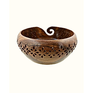 Craft Kart Yarn Bowl Wooden Handmade | Rosewood Crafted Wooden Yarn Bowl | Carved Holes & Drills | Knitting Home Beautiful Crochet Yarn (Whole Yarn Bowl, 7"x3")