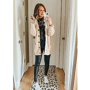 PRETTYGARDEN Women's Open Front Cardigan Sweaters Fashion Button Down Cable Knit Chunky Outwear Coats (Beige,Small)