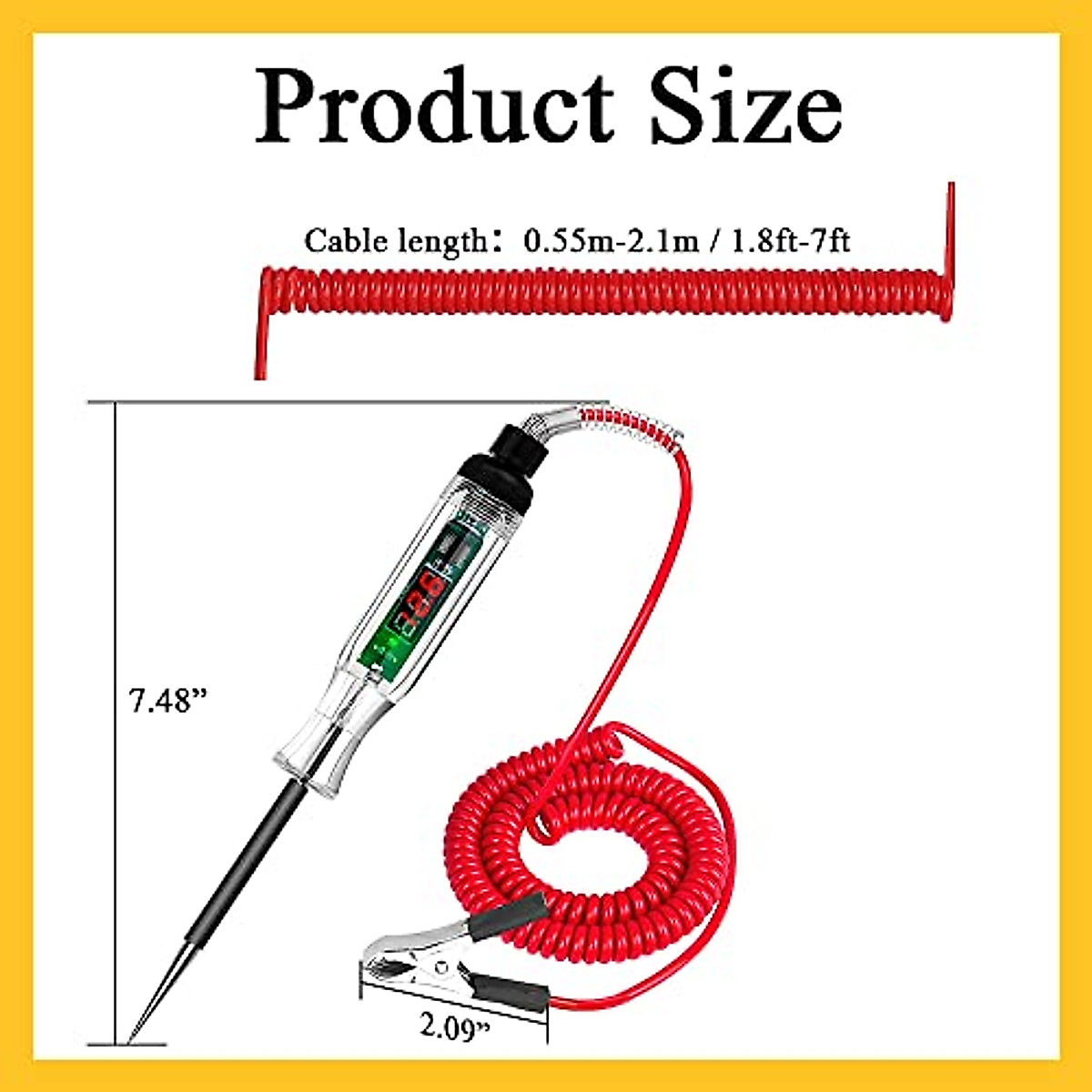 Automotive Test Light, 3-24V DC Digital Light Tester with Voltmeter, Test Light with Extended Spring Wire, Heavy Duty Auto Circuit Tester, Automotive Fuse Tester for Various Vehicles