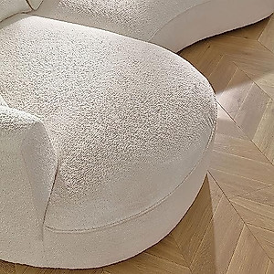 JUSTONE 124.8" Boucle Curved Sofa Cloud Couch for Living Room, Modern Mid-Century Curved Backrest Upholstered Sofa with Pillows, 3-Seat Sofa Couch for Home Apartment Office -Beige