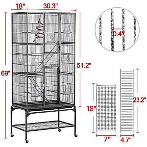 Yaheetech 69-Inch Extra Large Wrought Iron 3 Levels Ferret Chinchilla Sugar Glider Squirrel Small Animal Cage with Cross Shelves and Ladders, Black