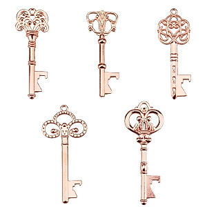 Key Bottle Openers - Assorted Vintage Skeleton Keys, Wedding Party Favors (Pack of 25, Rose Gold)