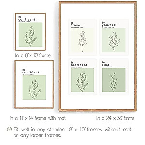 Sage Green Wall Art Office Decor, Inspirational Wall Art for Bedroom | Home Office | Classroom, Positive Motivational Affirmations Quotes Poster, Minimalist Botanical Aesthetic Room Decor Prints for Woman Men Kids, 8x10 Unframed,4PCS