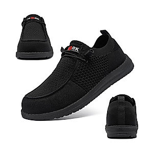 LARNMERN Slip On Steel Toe Shoes Men Lightweight Comfortable Lounging Walking Sneakers Safety Work Steel Toe Loafers(8.5 Men, Black)