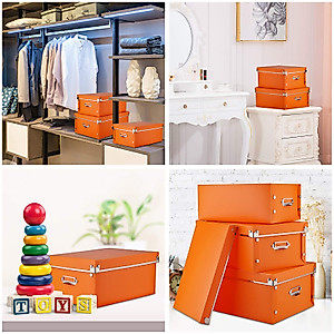 SEEKIND photo boxes storage, storage boxes with lids and Handles, 3 in 1 Set, Multiple Size(Small/Medium/Large) Plastic Box for Photos, tax papers, Cosmetic, Socks, Snacks, Etc(Orange)