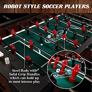 Soccer Foosball Table and Balls Set for Adults, Kids - Indoor Arcade Football Game Room Furniture 58 in Robot Style Players Bead Style Scorers Accessories Included, Brown Black