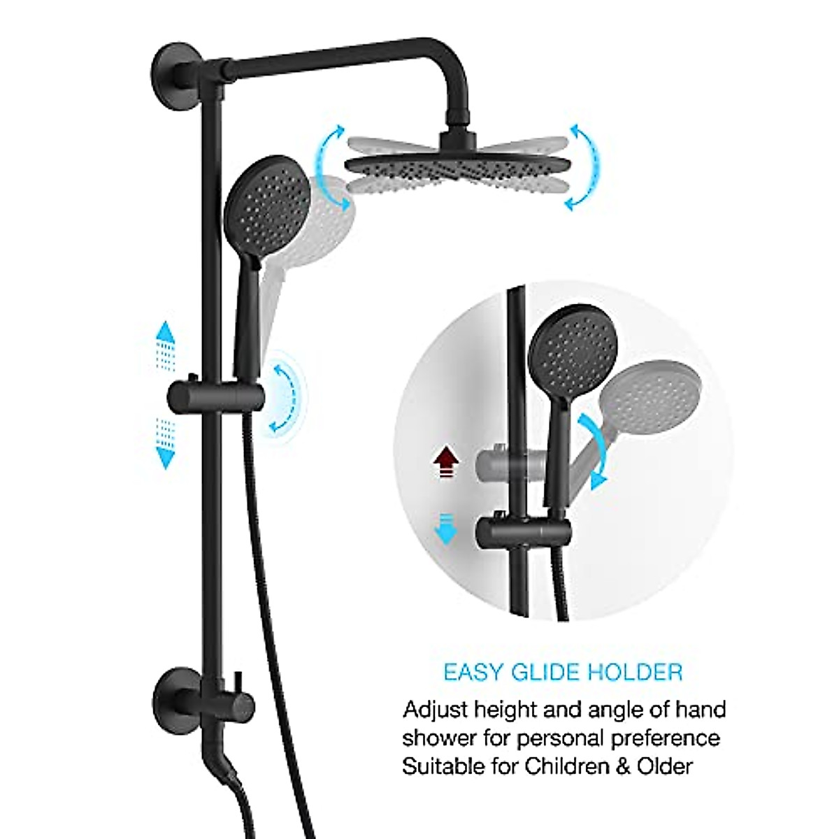 SOKA 9 Inch Rain Shower Head with Handheld Shower Head Bathroom Rain Shower System Dual Shower Combo 3-Setting Handheld Sprayer with Shower Hose Bathroom Shower Faucet Set with Slide Bar Matte Black