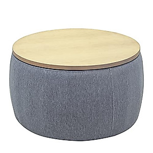 Round Storage Ottoman Accent Storage Footrest Stool Wood Tray Top Coffee Table for Living Room, Bedroom, Dark Gray
