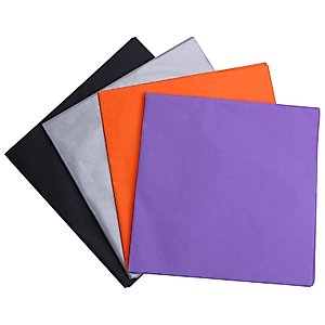 LeZakaa 100 Sheets Tissue Paper Bulk, Gift Wrapping Paper Decorative Art for Halloween Holiday Gift Wrap, Flower, Pom Pom Packing and Decorations (20x20 inch) - Silver, Purple, Black, Orange
