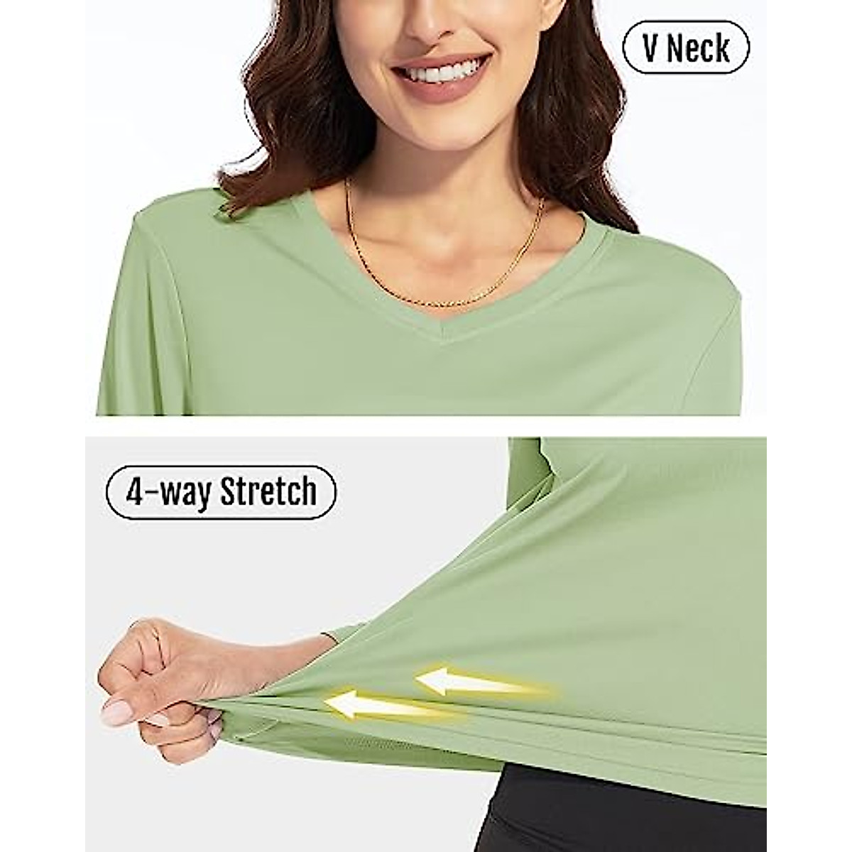 Boladeci Womens Swim Shirt Long Sleeve UPF 50+ Sun Protection Clothing V Neck SPF Shirts Quick Dry UV Tee Summer Tops T-Shirts Rash Guard for Women Light Green