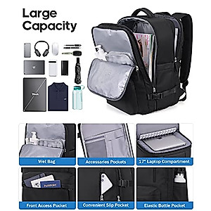 Large Travel Laptop Backpack, Expandable 45L Carry On Backpack Water Resistant Airline Approved Business Work Computer Bag Gifts for Men & Women Fits 17 Inch Notebook