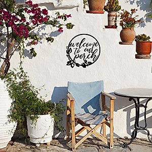 Hotop Welcome to Our Porch Metal Sign Black 11.8 Inch Wall Hanging Decor for Kitchen Farmhouse Home Office Wall Outdoor Decoration Supplies