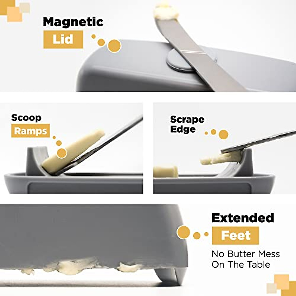 Butter Hub Butter Dish with Lid and Knife, Magnetic Butter Keeper, Easy Scoop, No Mess Lid, Plastic, Dishwasher Safe (Clear)