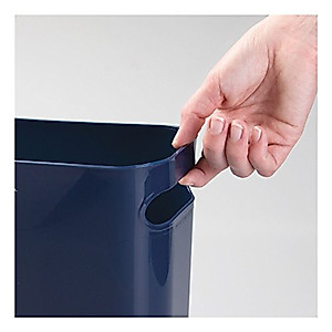 iDesign Una Rectangular Trash Can with Handles, Waste Basket Garbage Can for Bathroom, Bedroom, Home Office, Dorm, College, 12-Inch, Navy Blue