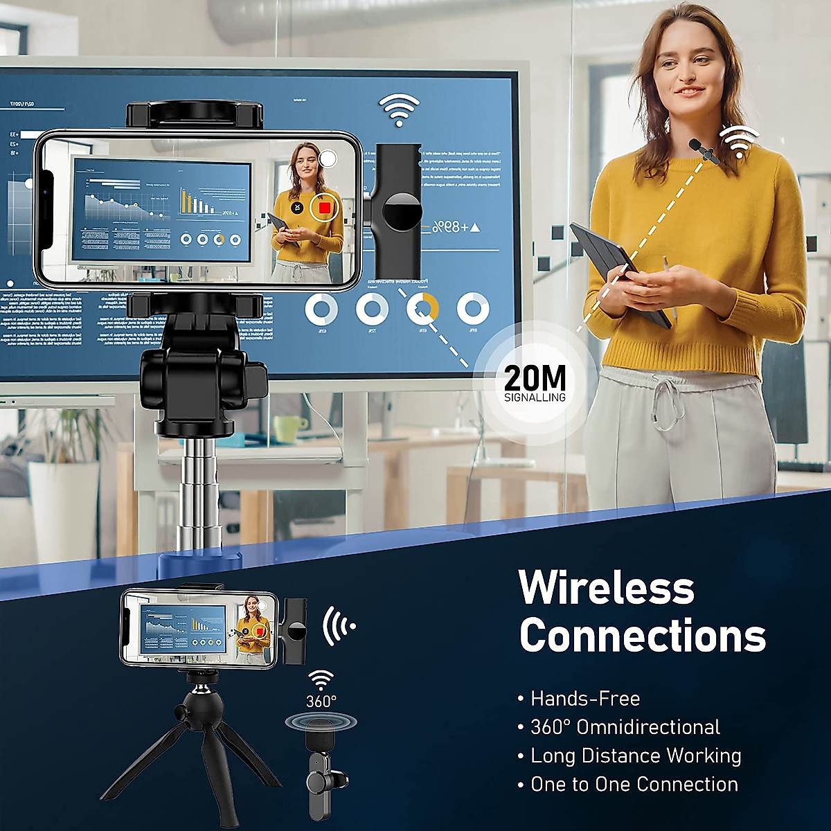 XSUID Wireless Lavalier Microphone,Upgraded (Plug-Play) Lapel Microphone for Type-C,Mini Wireless Mic with Noise Canceling Auto Sync for Youtubers Facebook TikTok Live Stream Vloggers (Type C)