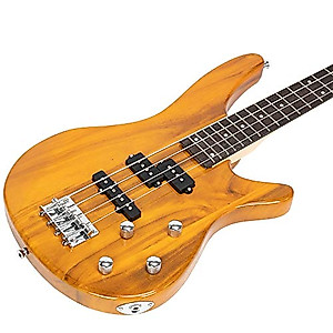 Kcelarec Electric Bass Guitar Full Size 4 String Exquisite Stylish Bass with Power Line and Wrench Tool (Yellow)