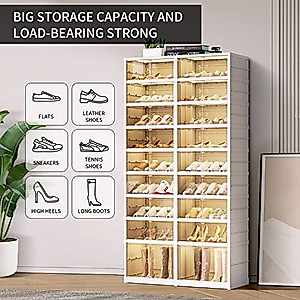 CIMLORD 9-Tier Foldable Shoe Rack Organizer for Closet 18-36Pairs Plastic Collapsible Shoes Storage Box Clear Shoe Boxes Stackable with Door Easy Assembly Shoe Cabinet Bins with Lids Large