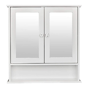 White Bathroom Cabinet - Medicine Cabinet with Mirror - Wall Mounted Bathroom Storage Cabinet - Bathroom Wall Cabinet - Over The Toilet Storage Cabinet - 2 Door Adjustable Shelf and Bottom Fix Shelves