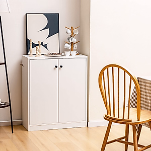Giantex 2 Door Storage Base Cabinet - Freestanding Floor Cabinet with 3-Tier Shelf, Non-Slip Foot Pads, Kitchen Cupboard Storage Organizer for Living Room, Hallway, Entryway, Office (White)