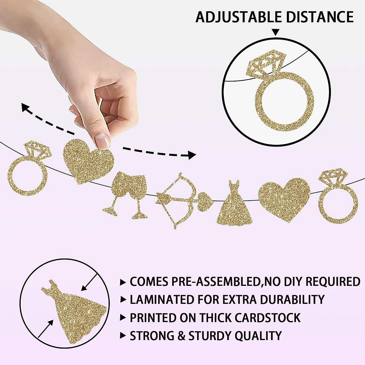 NO-DIY Love Laughter & Happily Ever After Banner, Gold Glitter Wedding Shower Decorations includes Bridal Shower Banner and Bridal Shower Decorations Garland for Bridal Wedding Decorations