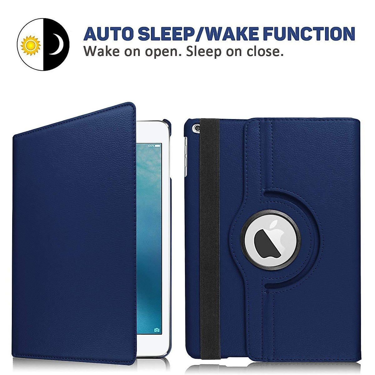 Newraturner Case for iPad 2/3/4 Case - 360 Degree Rotating Stand Smart Case Protective Cover with Auto Wake Up/Sleep Feature for Apple iPad 4, iPad 3 & iPad 2(Navy)