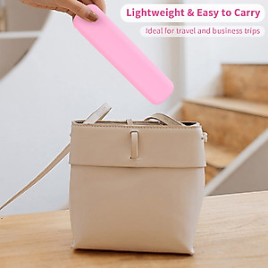 KUGAKUGA Travel Makeup Brush Holder, Cosmetic Bag Case Travel Makeup Pouch for Women, Makeup Brush Organizer for Girls, Silicone Small Makeup Bag for Purse (Pink)