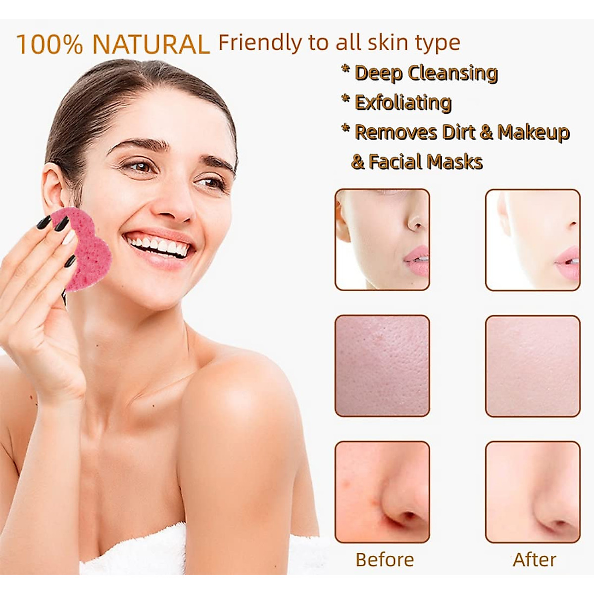 50-Count Compressed Facial Sponges Heart Shape，Reusable Natural Face Sponges Professional Cosmetic Spa Sponges for Face Cleansing, Massage, Pore Exfoliating, Mask, Makeup Removal (Heart, Pink)