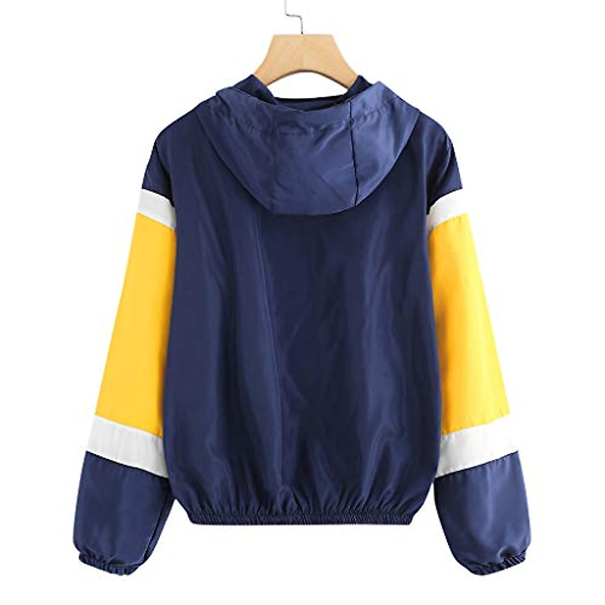 Fheaven Women Casual Long Sleeve Zipper Color Block Patchwork Slim Fit Hooded Sport Coat Yellow