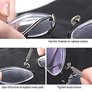 HQMaster 1100Pcs Eyeglass Glasses Spectacles Tiny Screws Nut Washer Assortment + 5 Pairs Nose Pads Repair Tool Kit Set with Tweezer Micro Screwdriver (Rectangular Case)
