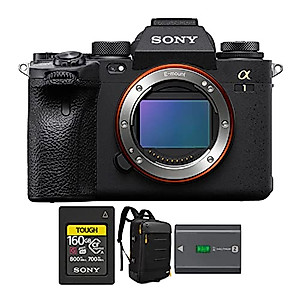 Sony Alpha 1 Full-Frame Interchangeable Lens Mirrorless Camera with Memory Card, Camera Backpack and Rechargable Battery Pack Bundle (4 Items)