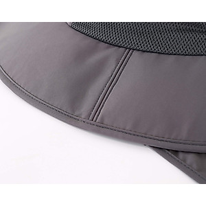 Home Prefer Mens UPF50+ Sun Hat Large Brim Fishing Hat with Neck Flap Summer Beach UV Protection Hat Dark Grey