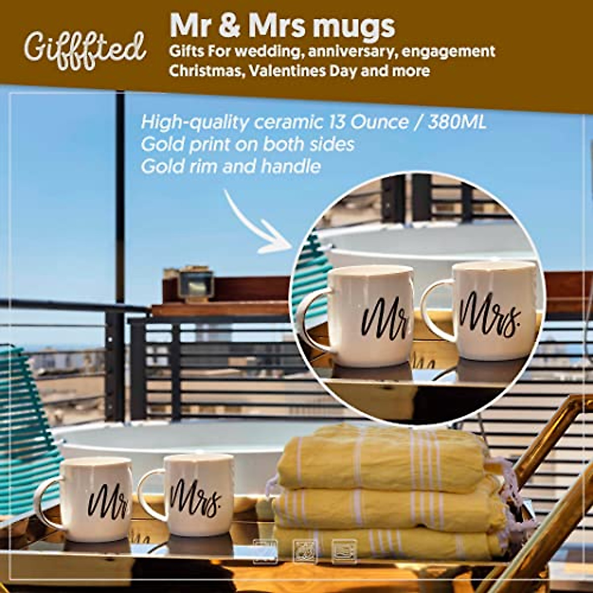 Triple Gifffted Couples Gifts for Christmas, Wedding Anniversary, Engagement - Valentines Day Mr and Mrs Mugs Couple Gift for Husband and Wife, His/Hers, Men/Women, Him/Her, Bride & Groom, Newlywed