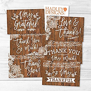 24 Rustic Wood Thank You Cards With Envelopes, Great Note For Adult Funeral Sympathy or Gift Gratitude Supplies For Grad, Birthday, Baby or Country Western Bridal Wedding Shower For Boy or Girl Kid