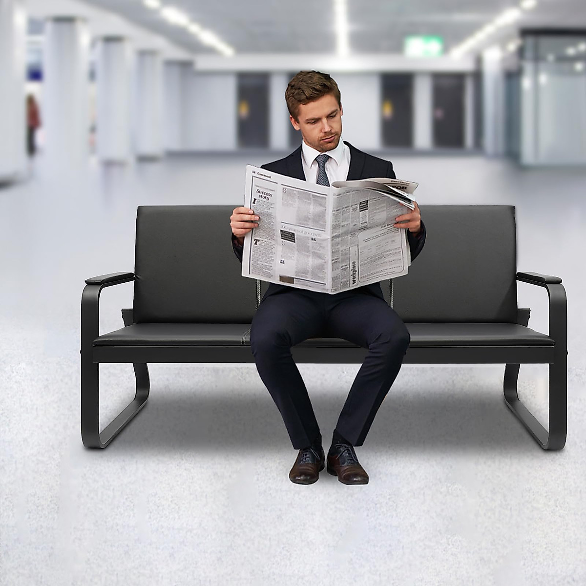 MIMODA Waiting Room Reception Bench, Lobby Reception Chairs with Armrest Office Guest Conference Chairs for Clinic Office Airport Barber Salon Bank, 3 Seat