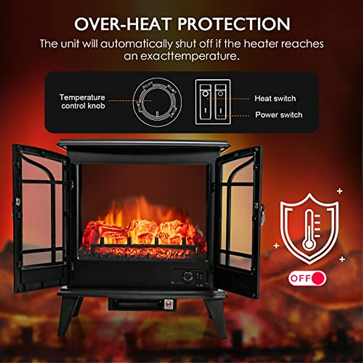 Tangkula 25 Inches Electric Fireplace Stove, 1400 W Freestanding Fireplace Heater, Indoor Electric Stove Heater W/Realistic Dancing Flame Effect, Adjustable Temperature, Overheat Protection