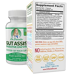 Gut Assist Digestive Enzymes Supplement to Aid in Breaking Down Proteins, Fats, and Carbohydrates for Digestion, Vegetarian Formula for Better Digestion & Lactose Absorption with Amylase & Protease