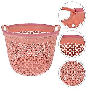 HOLIDYOYO Flexible Laundry Basket, Laundry Hamper Plastic Laundry Basket with Handle Hollow Dirty Clothes Storage Basket Portable Round Bin for Bathroom Dorm Pink