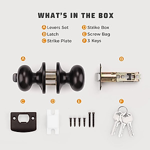 KNOBWELL 5 Pack Keyed Entry Door Knobs with Same Keys, Modern Door Knob Keyed Alike, Exterior Locking Door Knobs with Keys, Oil Rubbed Bronze