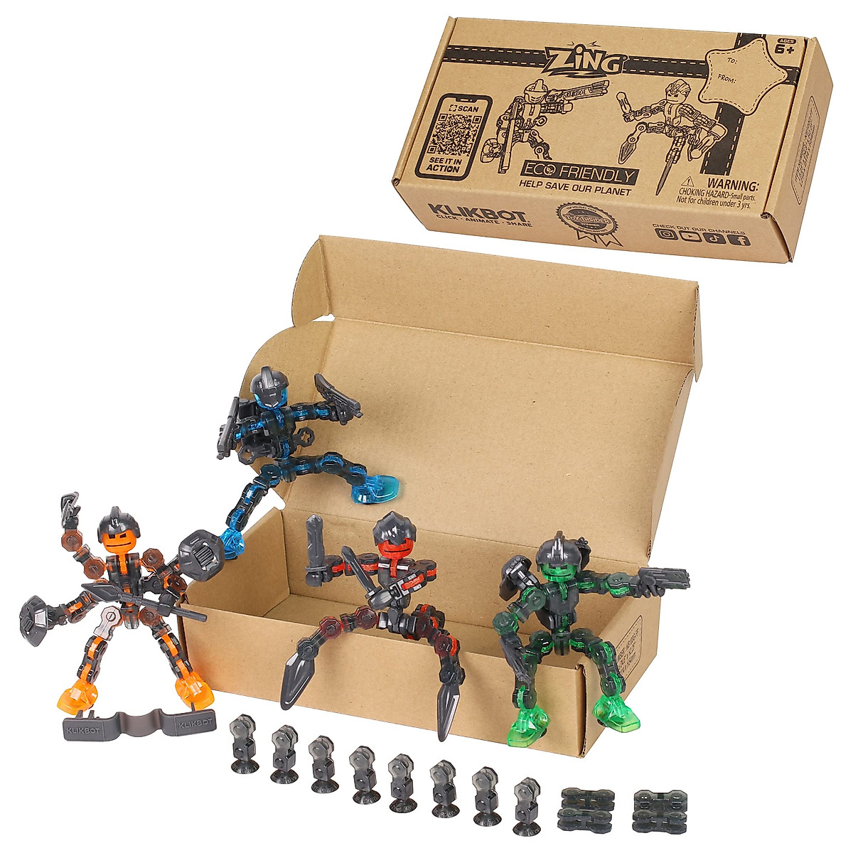 Zing Klikbot, Complete Set of 4 Poseable Action Figures with Weapons, Translucent, Create Stop Motion Animation, for Ages 6 and Up (Series 3 Guardians)