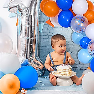 198 Pcs Orange and Blue Balloons Garland Arch Kit 18 12 10 5 Inch Orange Blue White Latex Balloon Orange Blue Confetti Balloons for Kids Target Sign War Birthday Party Decorations Supplies